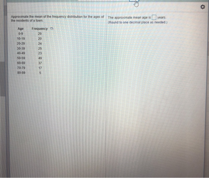 Solved Approximate the mean of the frequency distribution | Chegg.com