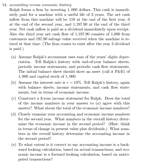 Solved 14. accounting versus economic history Ralph forms a | Chegg.com