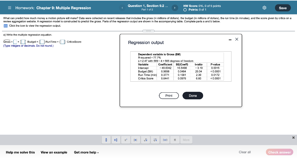 Solved = Homework: Chapter 9: Multiple Regression Question | Chegg.com