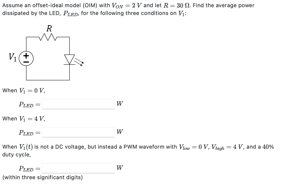 Solved Assume an ﻿offset-ideal model (OIM) ﻿with VON=2V ﻿and | Chegg.com