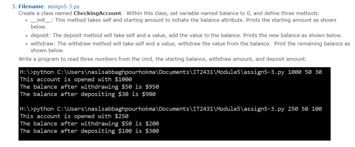 Solved 3 Filename Assign5 3 Py Create A Class Named