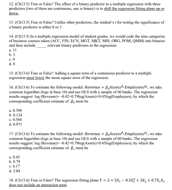 Solved 1. (Chl3.3) True or False? We have applied OLS to a | Chegg.com