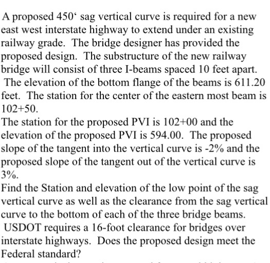 Solved A proposed 450 sag vertical curve is required for a | Chegg.com