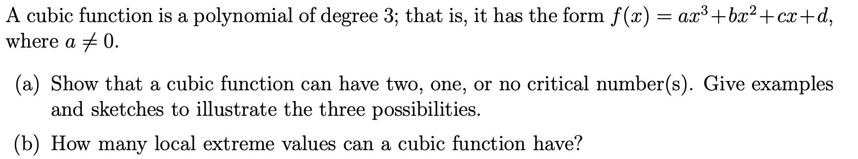 Solved A cubic function is a polynomial of degree 3 ; that | Chegg.com