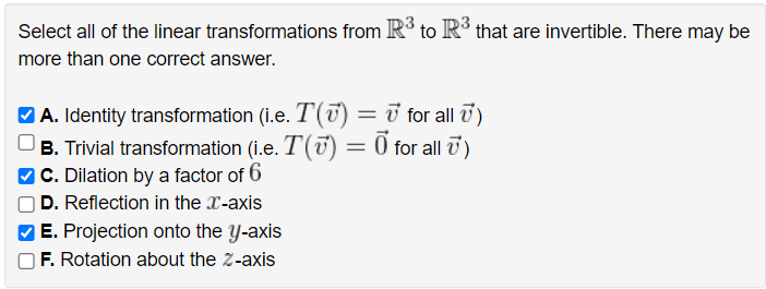 Solved Select all of the linear transformations from R3 ﻿to | Chegg.com