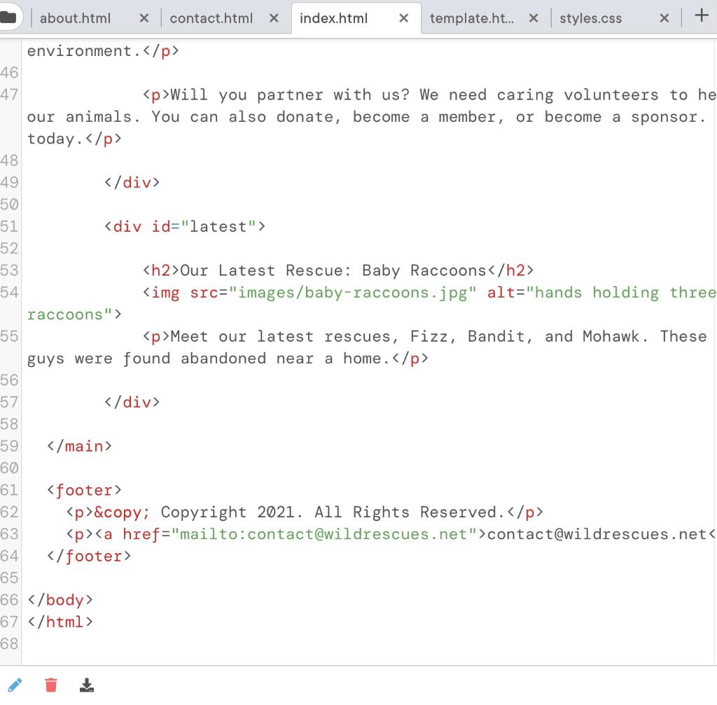 Solved Open the index.html, about.html, contact.html, and | Chegg.com