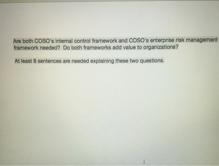 Solved Are both COSO's internal control framework and COSO's | Chegg.com
