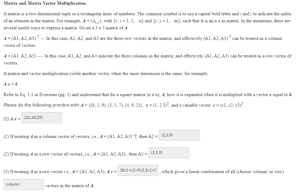 Solved Matrix and Matrix Vector Multiplication. A matrix is | Chegg.com