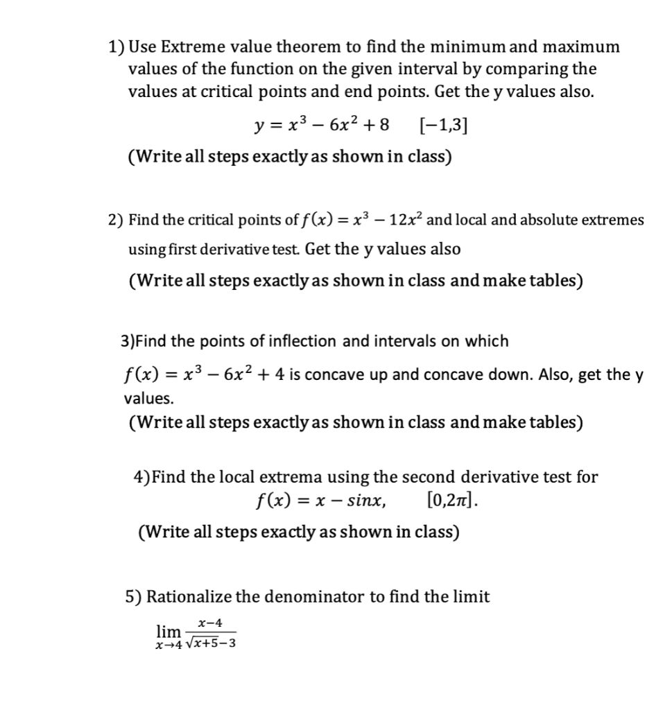Solved 1) Use Extreme value theorem to find the minimum and | Chegg.com