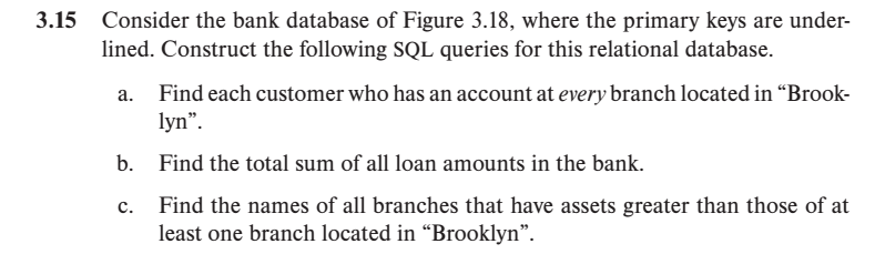 Solved 3.15 Consider the bank database of Figure 3.18, where | Chegg.com