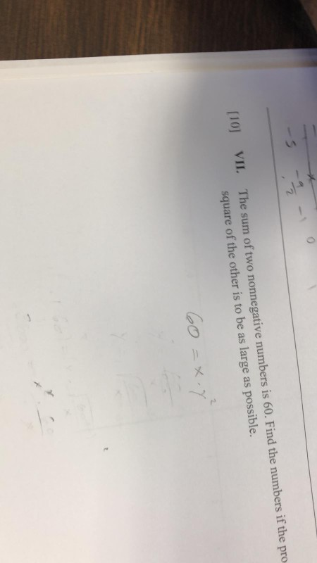 Solved [10] VII. The sum of two nonnegative numbers is 60. | Chegg.com