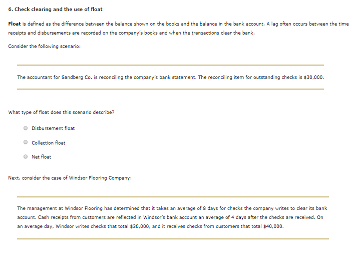 Solved 6. Check clearing and the use of float Float is | Chegg.com