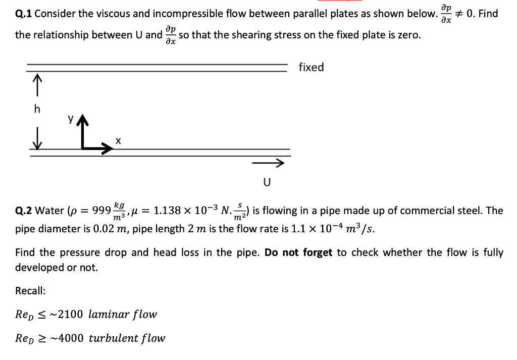 Solved Q.1 Consider the viscous and incompressible flow | Chegg.com