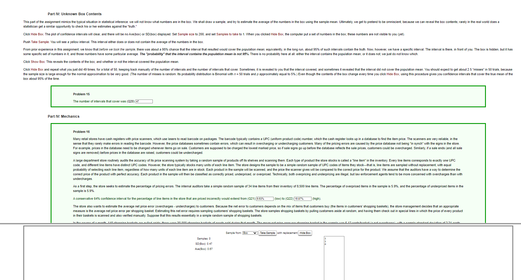 Solved Part IV: Unknown Box Contents Part II: Meansbox and | Chegg.com