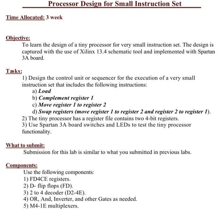 Processor Design for Small Instruction Set Time | Chegg.com