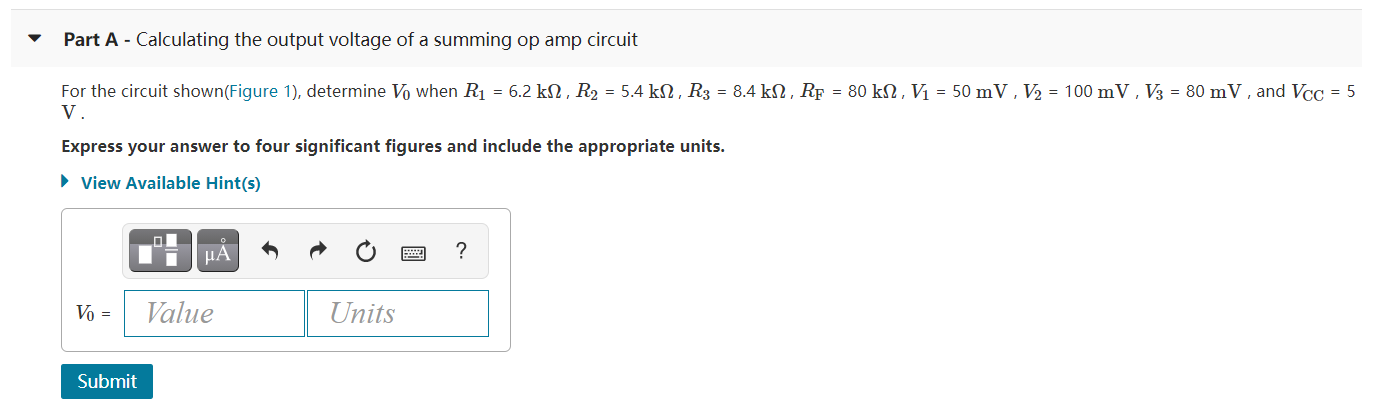 Solved Part A - Calculating the output voltage of a summing | Chegg.com