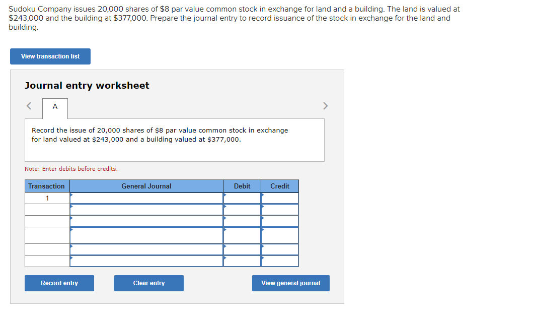 Solved Sudoku Company issues 20,000 shares of $8 par value | Chegg.com