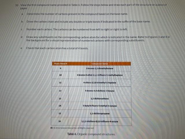 Solved 10 Vew the first compound name provided in Table 6 . | Chegg.com