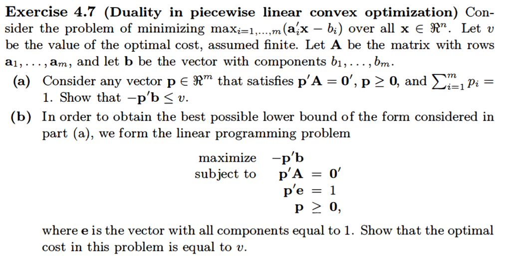Exercise 4.7 (Duality in piecewise linear convex | Chegg.com