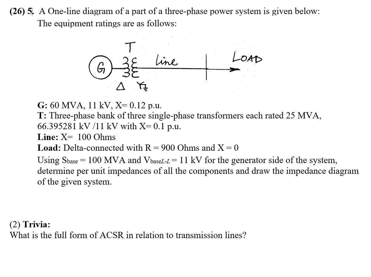 Solved (26) 5. A One-line diagram of a part of a three-phase | Chegg.com
