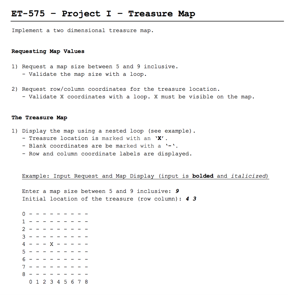 Solved ET-575- Project I - Treasure Map Implement a two | Chegg.com