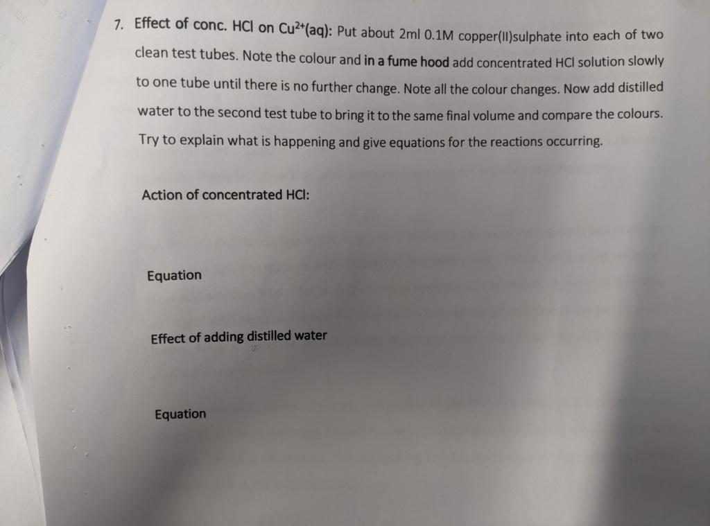 Solved Concentrated HCL was added to Cu2+ In this | Chegg.com