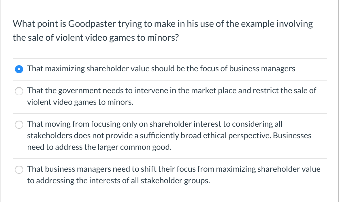 Solved What does Lynn Stout think of the shareholder primacy | Chegg.com