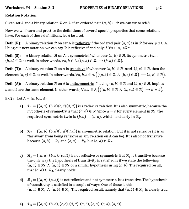 Solved Worksheet 4 Section 82 Properties Of Binary 