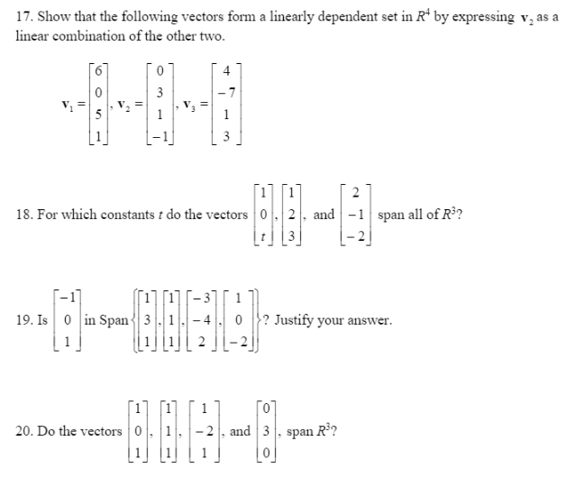 Solved 17. Show that the following vectors form a linearly | Chegg.com