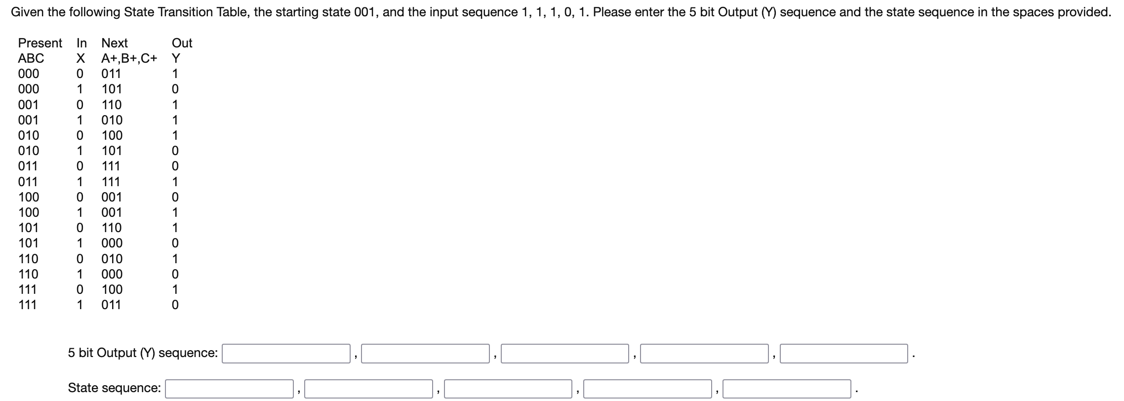 Solved Given the following State Transition Table, the | Chegg.com