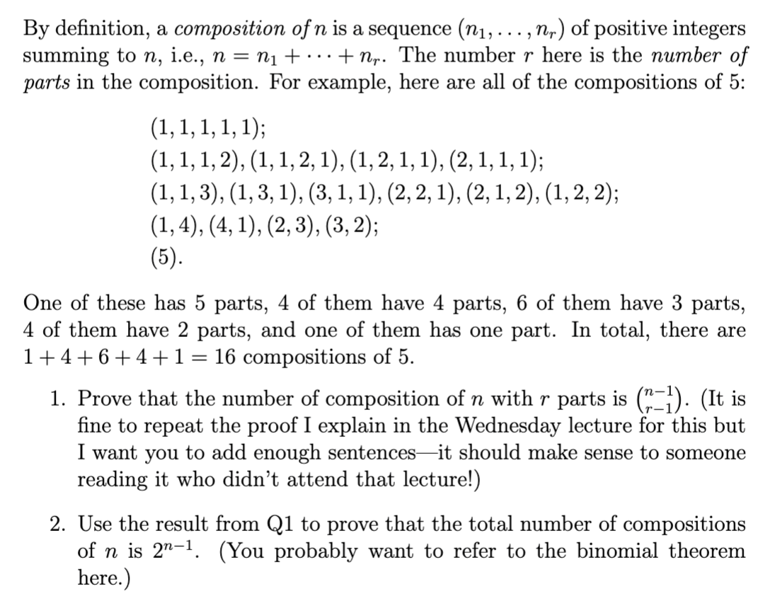 Solved By definition, a composition of n is a sequence | Chegg.com