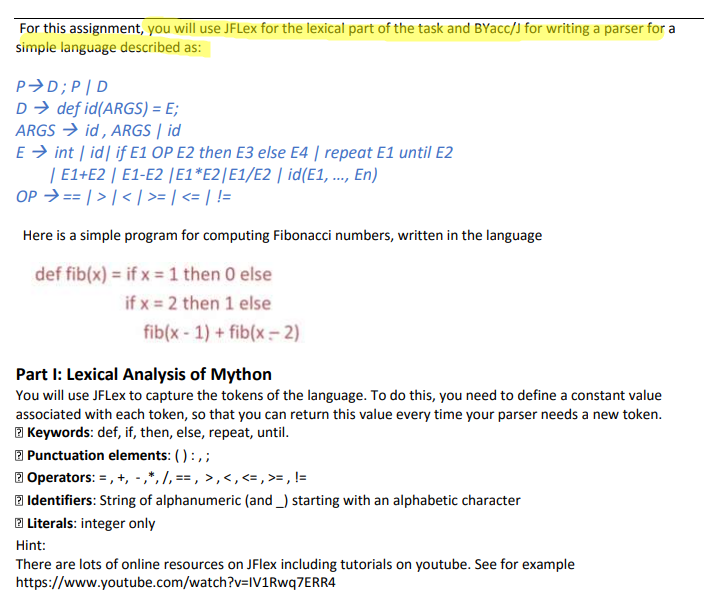 Solved For this assignment, you will use JFLex for the | Chegg.com