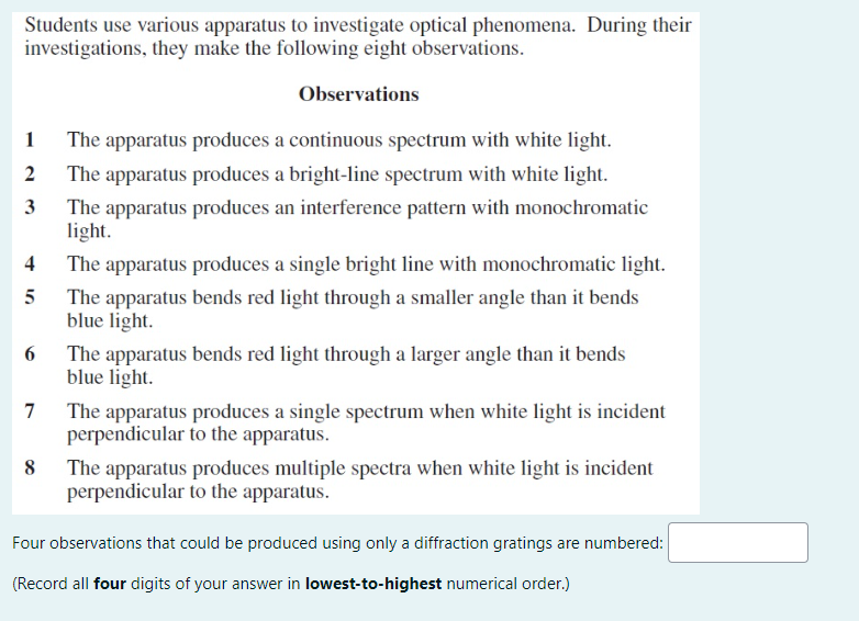 Solved Students use various apparatus to investigate optical | Chegg.com