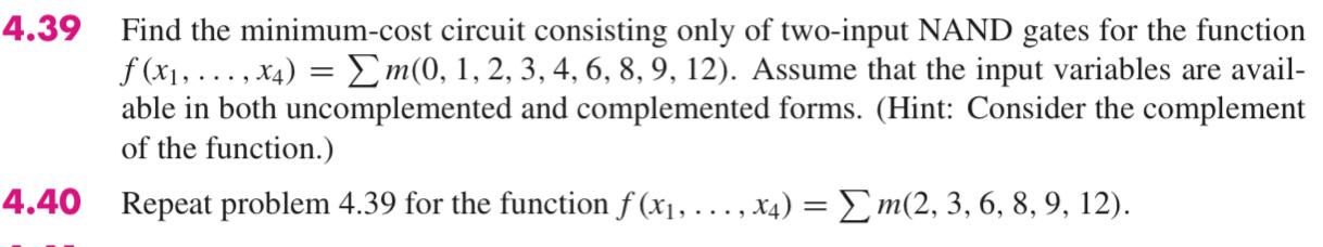 Solved 4.39 Find the minimum-cost circuit consisting only of | Chegg.com