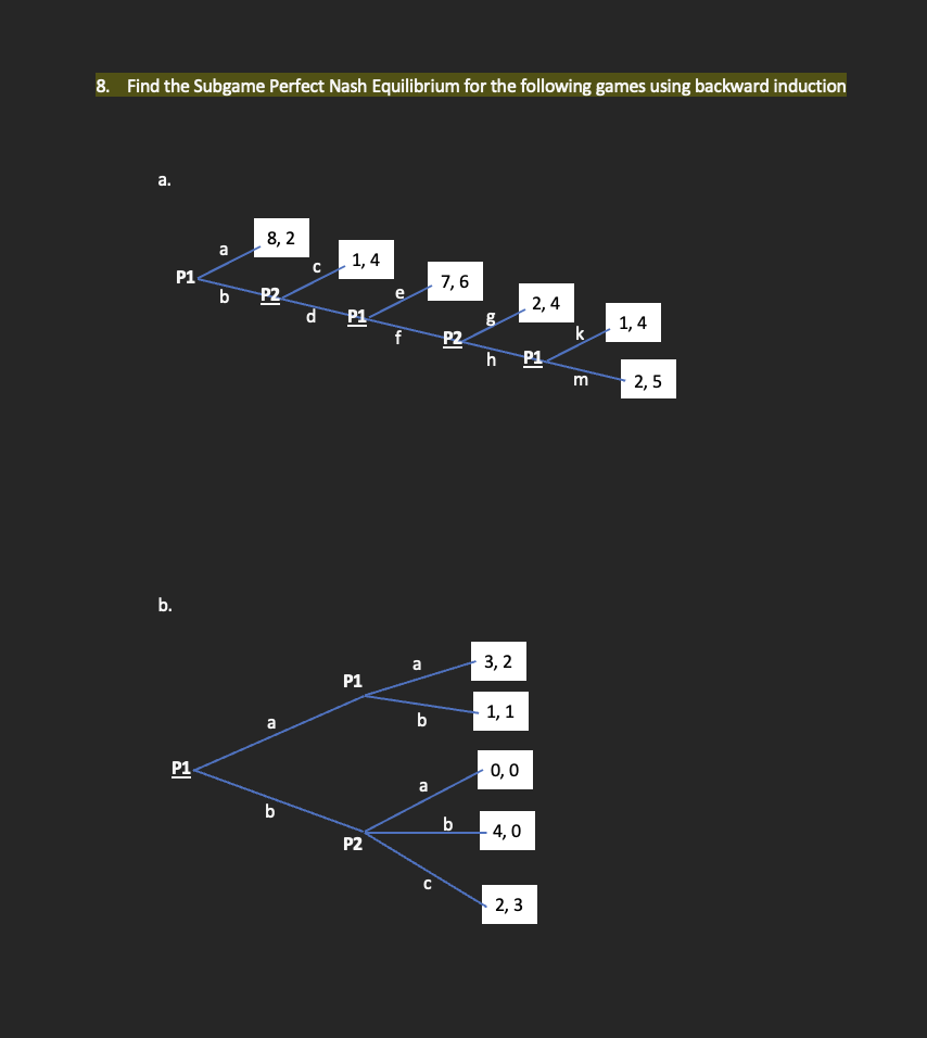 Solved 8. Find the Subgame Perfect Nash Equilibrium for the | Chegg.com