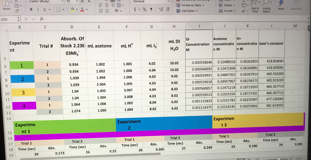 kinetics lab Calculate a k value for each trial, the | Chegg.com