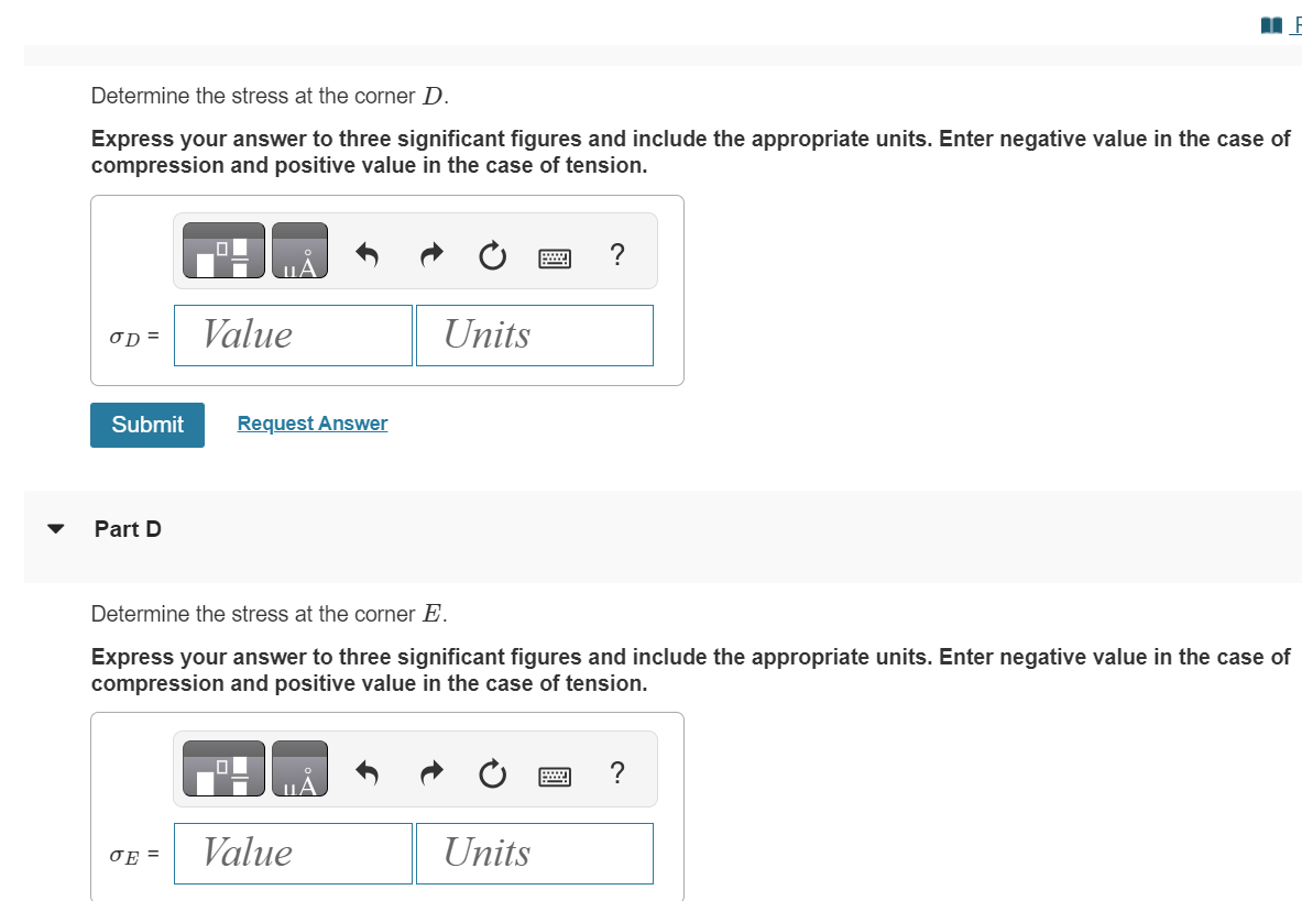 Solved Determine the stress at the corner A. The member is | Chegg.com