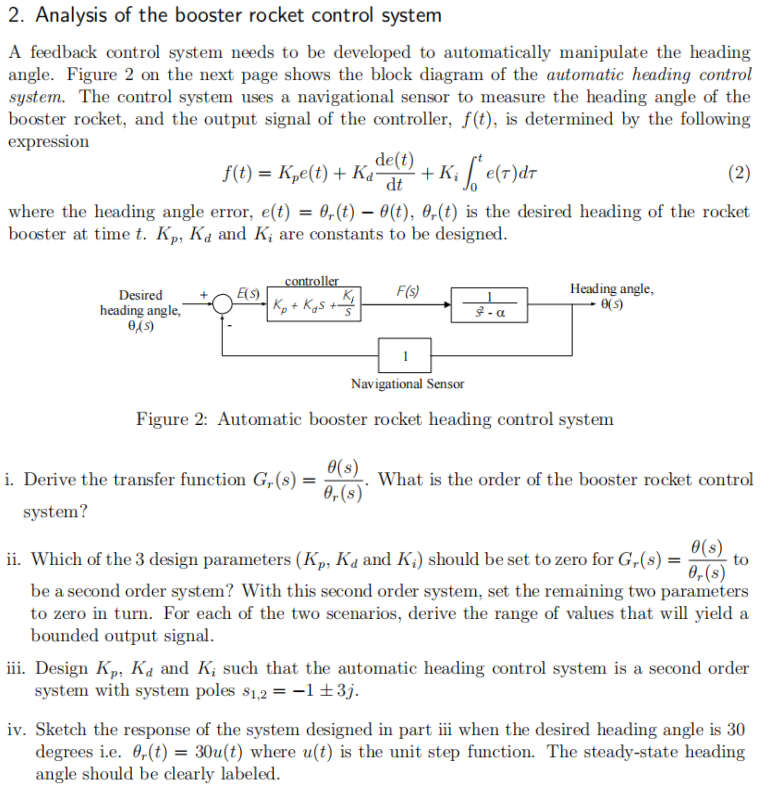 Solved 2. Analysis of the booster rocket control system A | Chegg.com