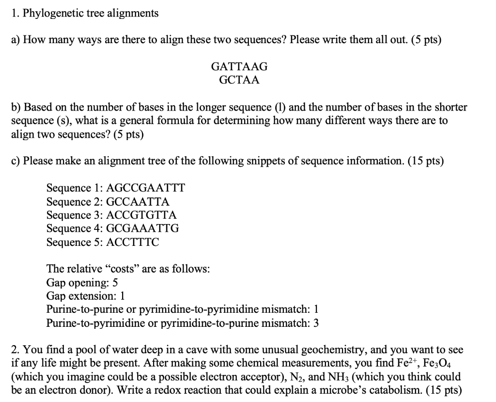 1. Phylogenetic tree alignments a) How many ways are | Chegg.com