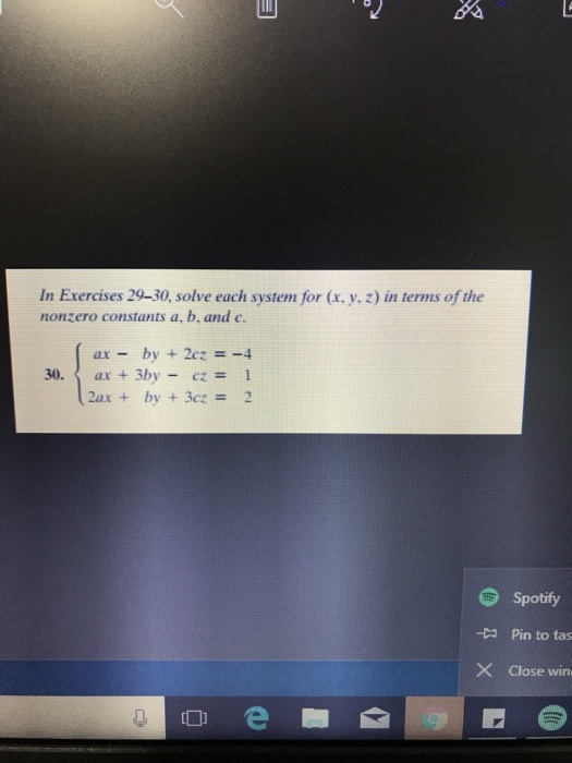 Solved In Exercises 29-30, solve each system for (x. y, z) | Chegg.com