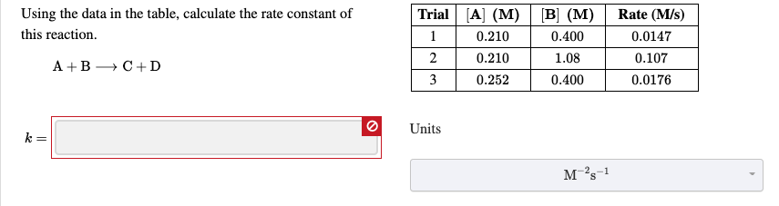 Solved Using the data in the table, calculate the rate | Chegg.com
