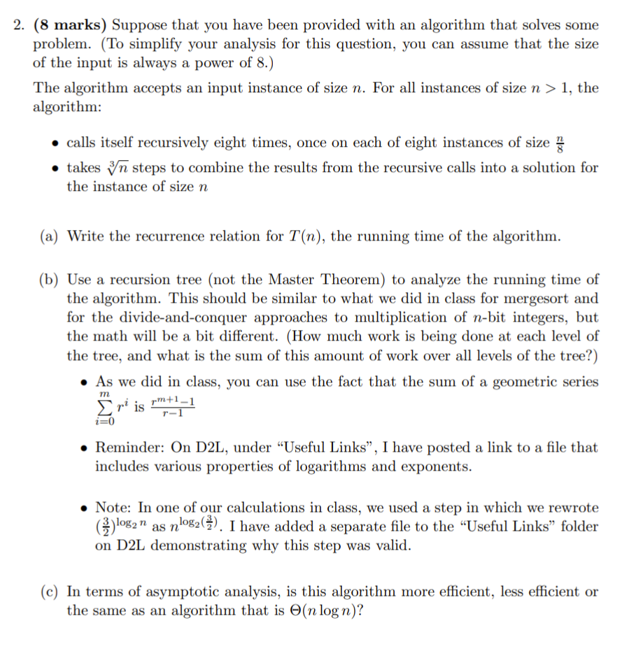 Solved 2. (8 marks) Suppose that you have been provided with | Chegg.com