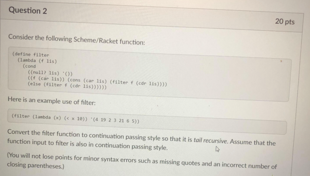 Question 2 20 pts Consider the following | Chegg.com