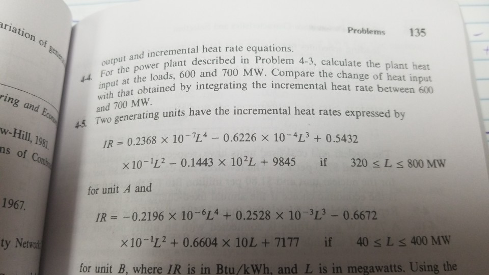 Problems 135 ariation and incremental heat rate | Chegg.com