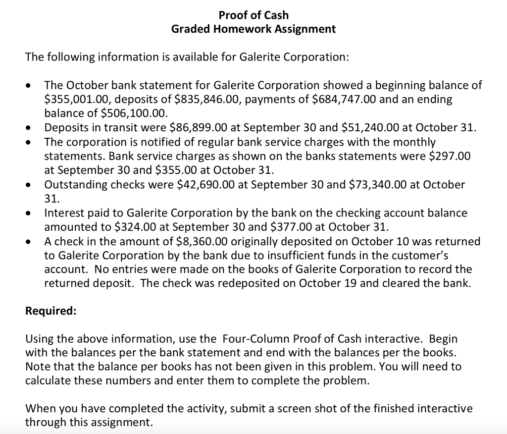 Solved Proof of Cash Graded Homework Assignment The | Chegg.com