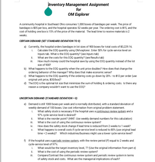 Solved Inventory Management Assignment for OM Explorer A | Chegg.com