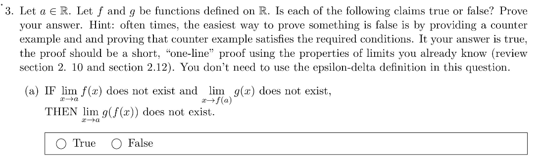 Solved 3. Let a∈R. Let f and g be functions defined on R. Is | Chegg.com