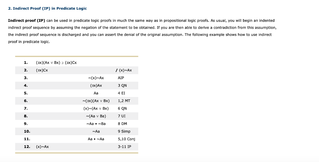 Solved 2 Indirect Proof IP In Predicate Logic Indirect Chegg