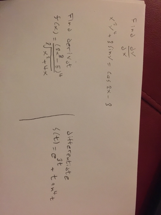 Solved Find dy/dx x^2 y^4 + 2 sin y = cos 2x - 3 Find f(x) | Chegg.com