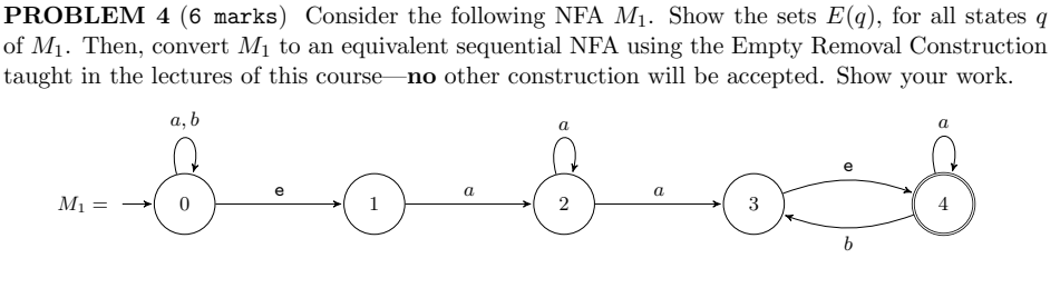 Solved PROBLEM 4 (6 marks) Consider the following NFA M1. | Chegg.com Solved PROBLEM 4 (6 marks) Consider the following NFA M1. | Chegg.com
